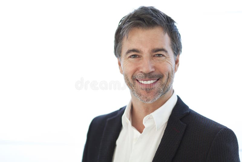 Closeup of a Handsome Man Isolated on White. Smiling Stock Image ...