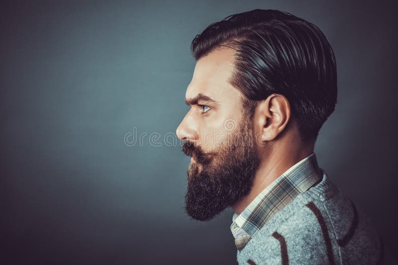 Closeup of a Handsome Young Man with Retro Look, Side View Stock Image ...