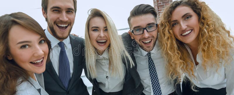 Closeup.happy Business Team Looking at Camera Stock Photo - Image of ...