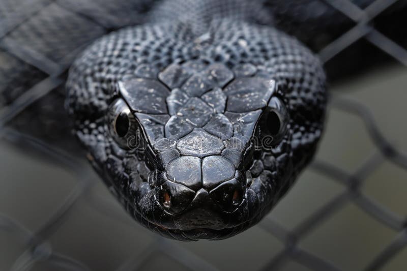 Closeup of the Head of a Black Snake in a Cage Stock Illustration ...