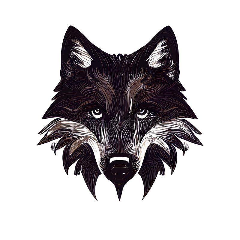 Closeup of the Head of a Black Wolf Icon Stock Illustration ...