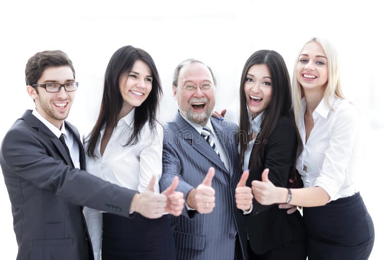 Closeup Head and Business Team Showing Thumb Up. Stock Image - Image of ...