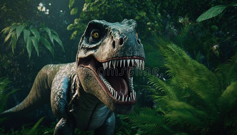 Closeup on Head with Sharp Teeth of Carnivorous Dinosaur. Prehistoric ...