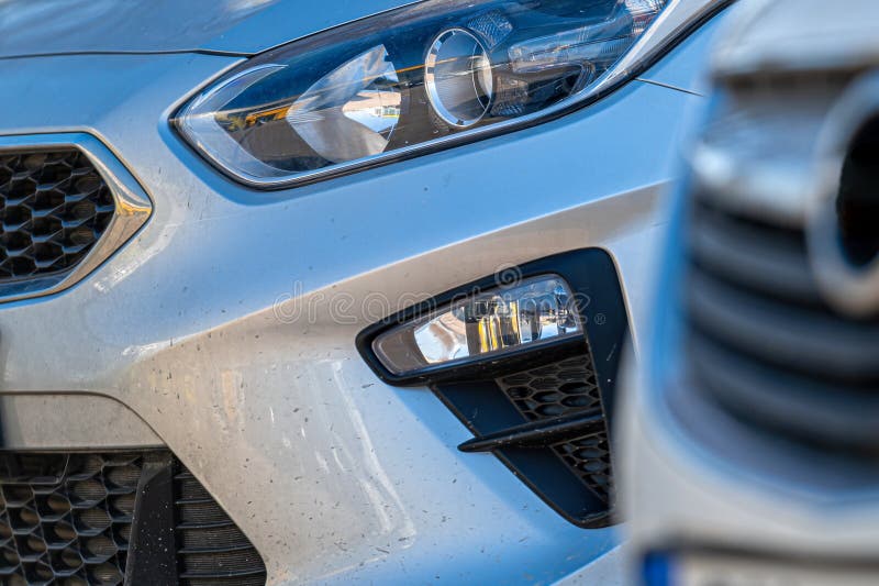 Closeup of Headlights of Cars Standing in a Row, Aelective Focus Stock ...