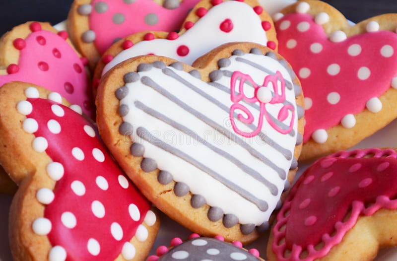 Heart Shaped with Different Patterned Royal Icing Cookies for Valentine ...