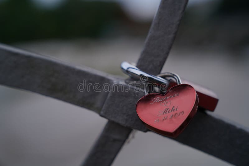 Closeup of a Heart-shaped Lock on a Bridge As a Concept of Eternal Love ...