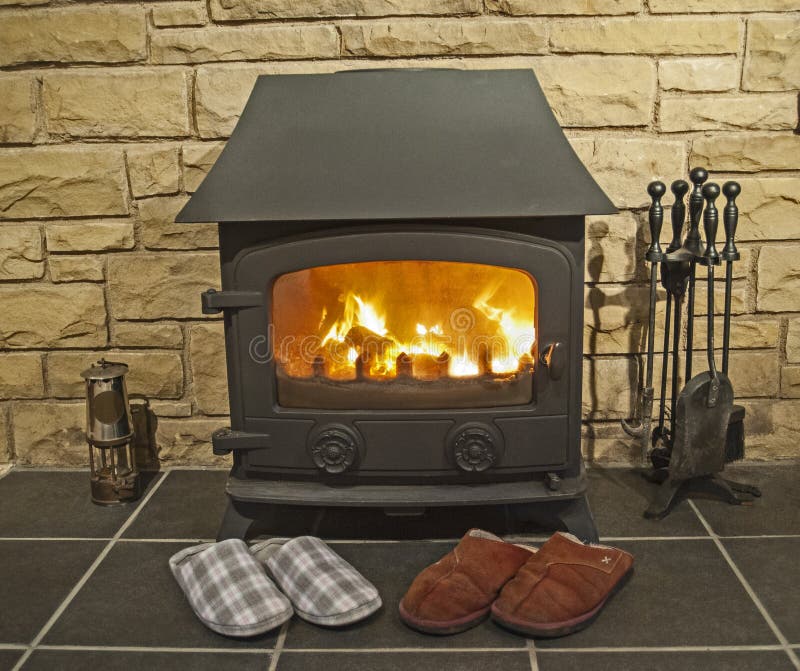 Closeup of Multi Fuel Burner Stove Fire with Hearth Stock Image - Image ...