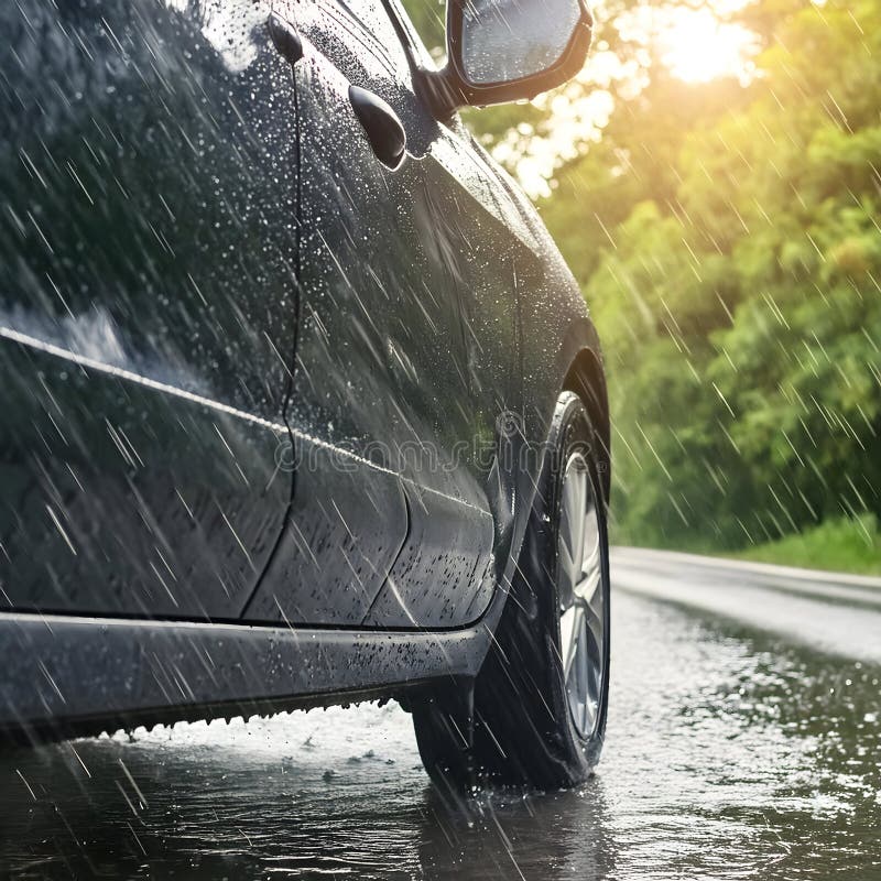 Closeup Heavy Rain Falling on the Car on the Road, Generative AI Stock ...