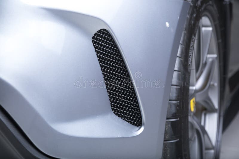 Closeup High Angle Shot of the Exterior Details of a Modern Silver Car ...