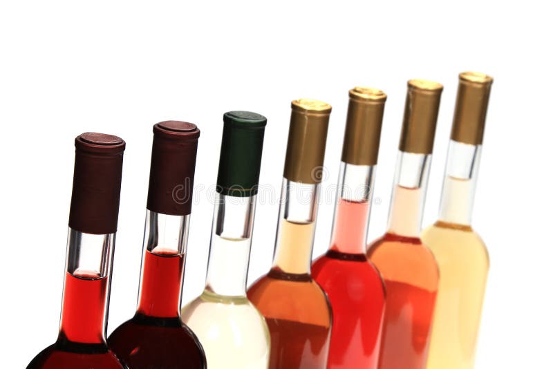 Closeup High Angle Shot of Wine Bottle Rows on a White Background Stock ...