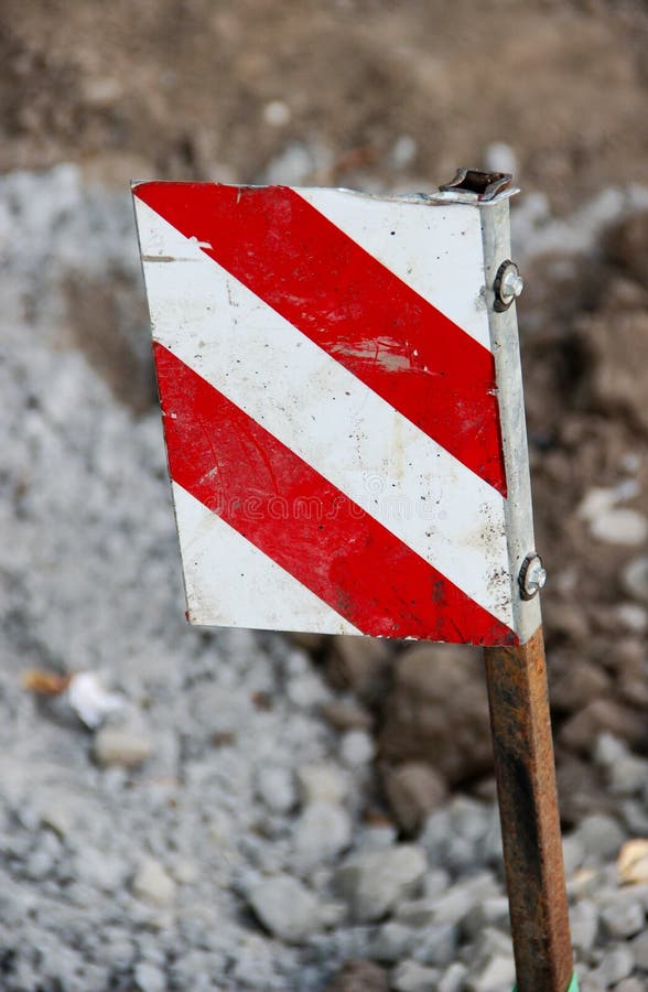 A Homemade Red and White Warning Flag at Road Construction Zone Stock ...