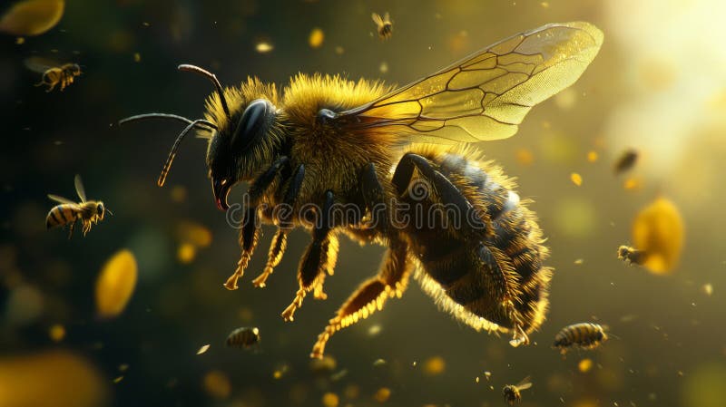 Closeup of a Honeybee in Flight Surrounded by Pollen Dust Stock ...