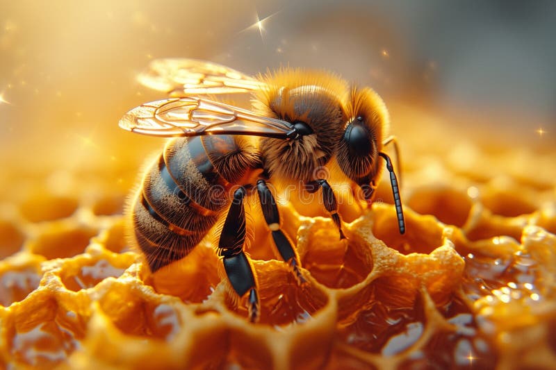 Closeup of Honeycomb with Bee Making Honey. Stock Illustration ...