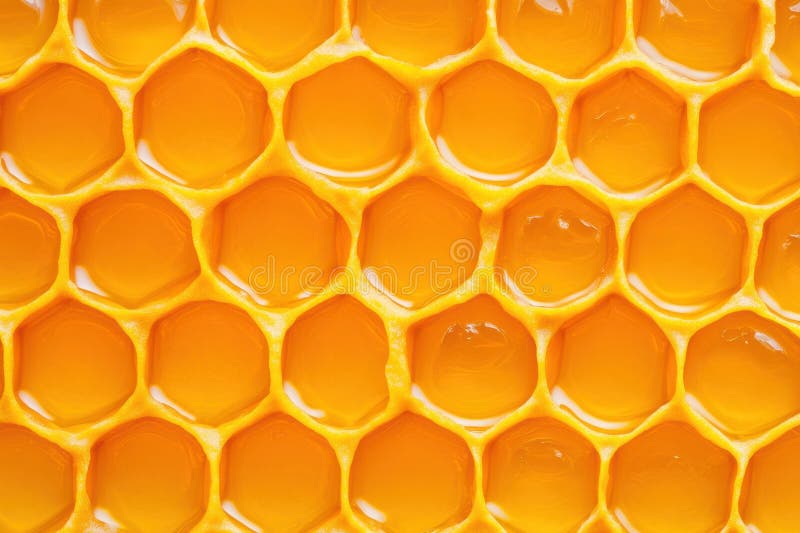 Closeup of Honeycomb Pattern with Golden Honey in Hexagonal Cells ...