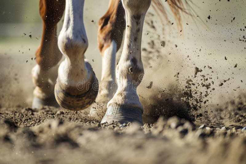 Closeup of Hooves Thundering on the Ground, with Flying Soil Stock ...