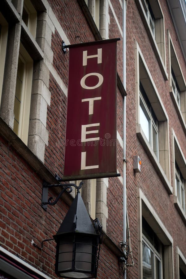 Hotel Sign on Building Facade in the Street Stock Photo - Image of ...