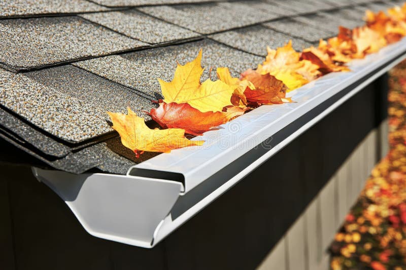Closeup of a House Rain Gutter that is Clogged with a Mix of Colorful ...
