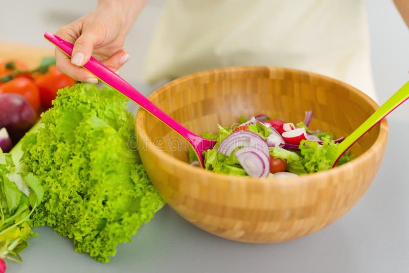 Closeup on Housewife Mixing Vegetable Salad Stock Photo - Image of ...