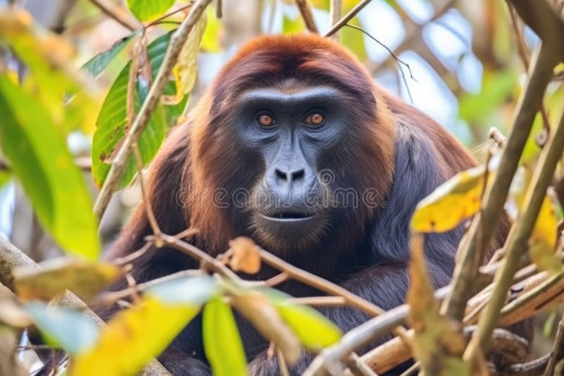 Closeup of a Howler Monkeys Face in the Forest Stock Image - Image of ...