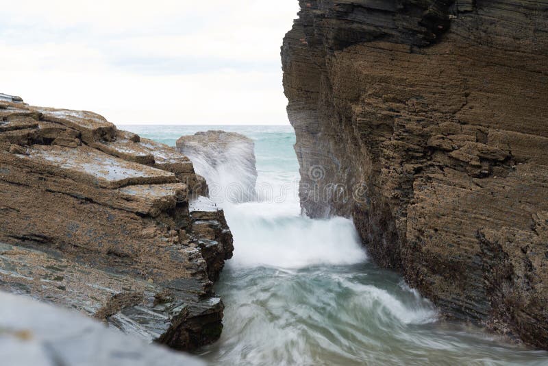 Closeup of Huge Cliffs and Sea Waves Stock Photo - Image of rock ...