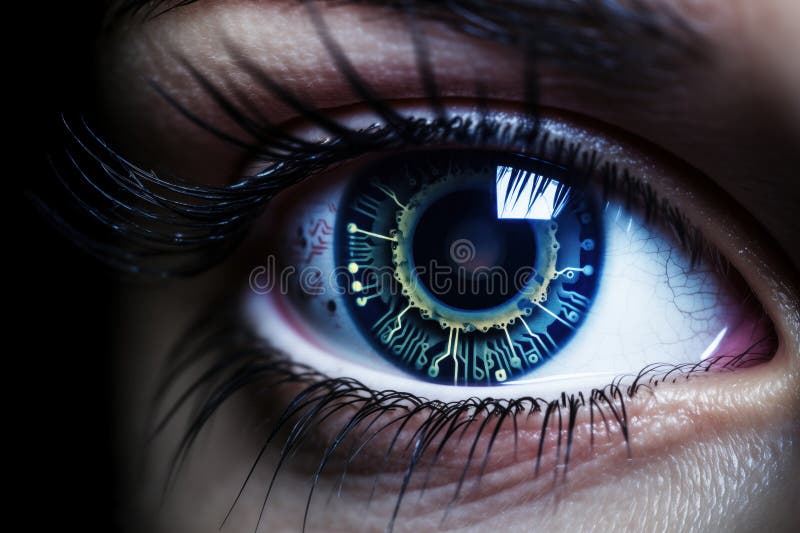 Closeup of Human Eye with Digital Chip Iris Stock Image - Image of ...