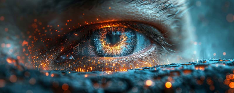 Closeup of Human Eye with Fiery Sparks Representing Concept of ...