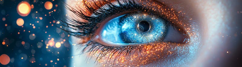 Closeup of a Human Eye with Hologram Elements for Surveillance, Digital ...