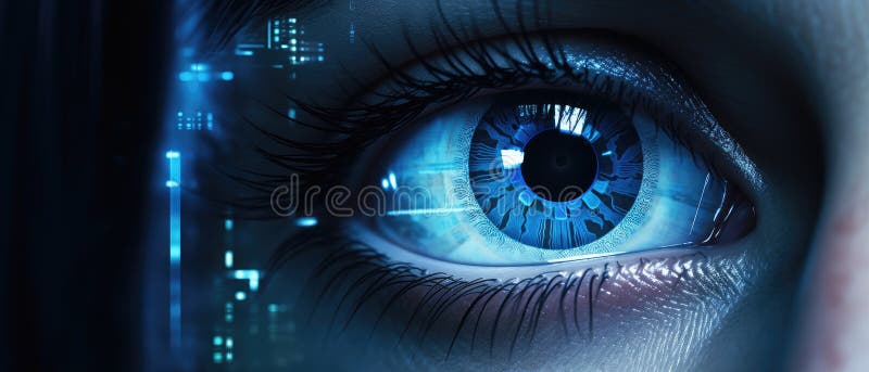 Closeup of a Human Eye Integrated with Virtual Holographic Surveillance ...