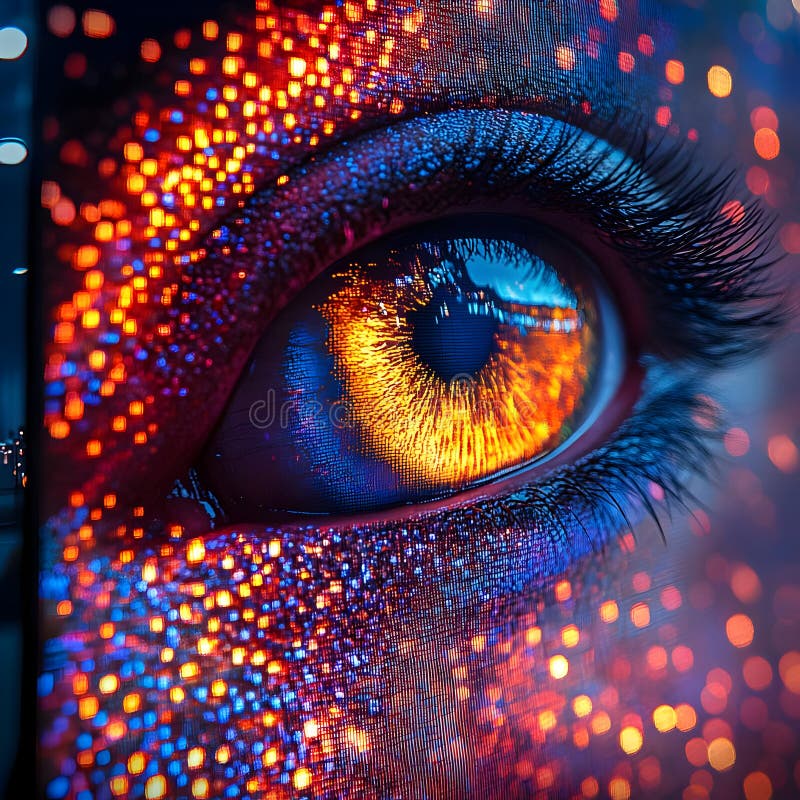 Closeup of a Human Eye with Sparkling Lights and Bokeh Background ...