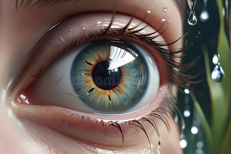 Closeup of a Human Eye with Water Droplets Stock Illustration ...