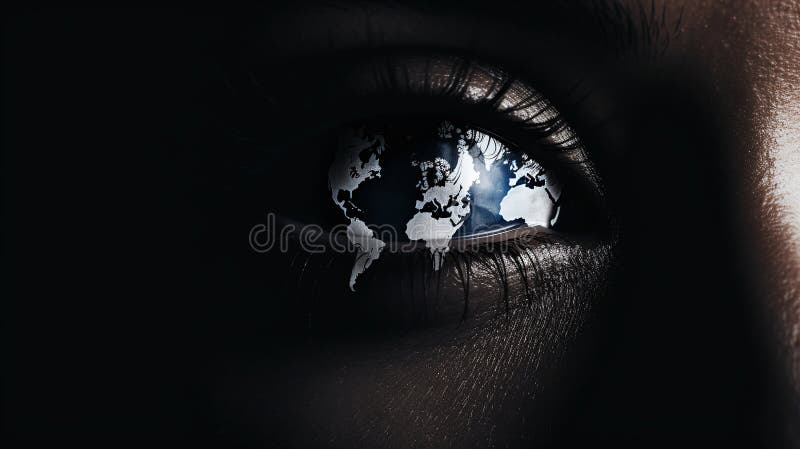 Closeup of Human Eye with World Map Reflection Conceptual Stock ...