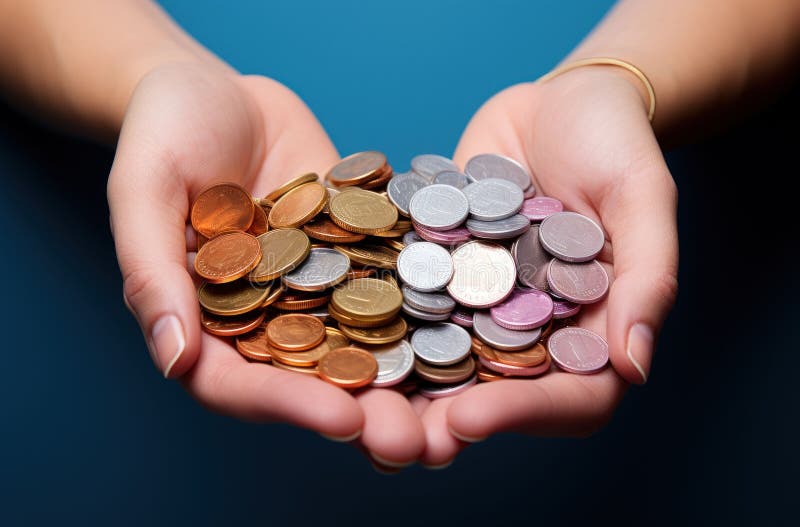 Closeup of a Human Hand Holding a Multitude of Coins, AI-generated ...