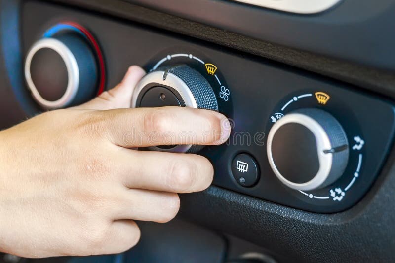 Closeup of a Human Hand Rotating Car Temperature Control, Shallow Depth ...
