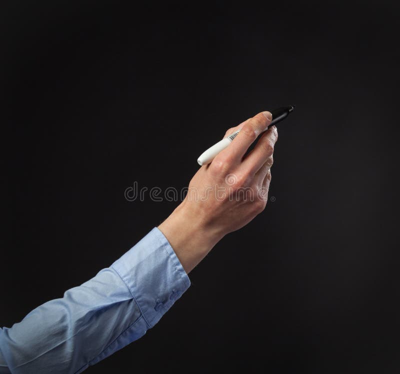 Closeup of a Human Hand Writing with Marker Stock Photo - Image of copy ...