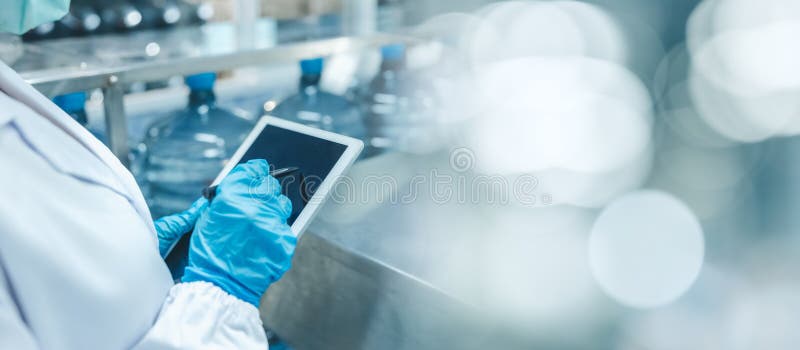 Closeup Hygiene Worker Work with Tablet Software Management Technology ...