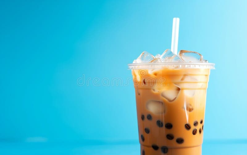 Closeup of Ice Bubble or Boba Milk Tea in Plastic Cup. Generative AI ...