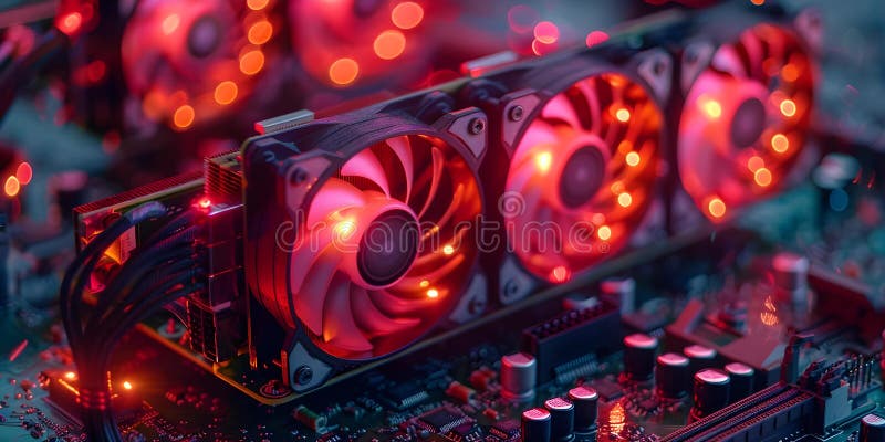 Closeup of Illuminated CPU Cooling Fans on a High-performance Computer ...