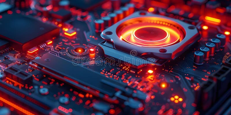 Closeup of Illuminated CPU Cooling Fans on a High-tech Computer ...