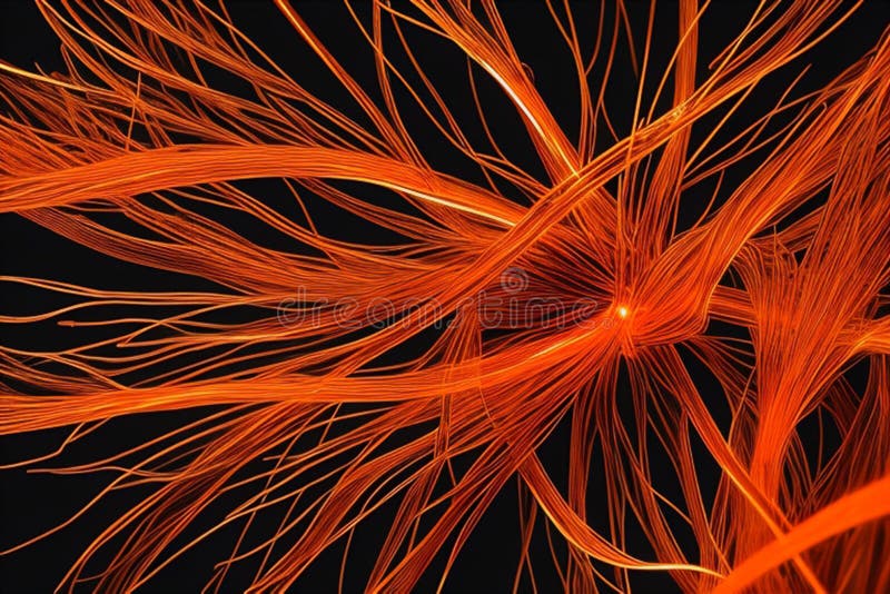 Closeup on Illuminated Orange Optic Fibers Under Black Background Ai ...