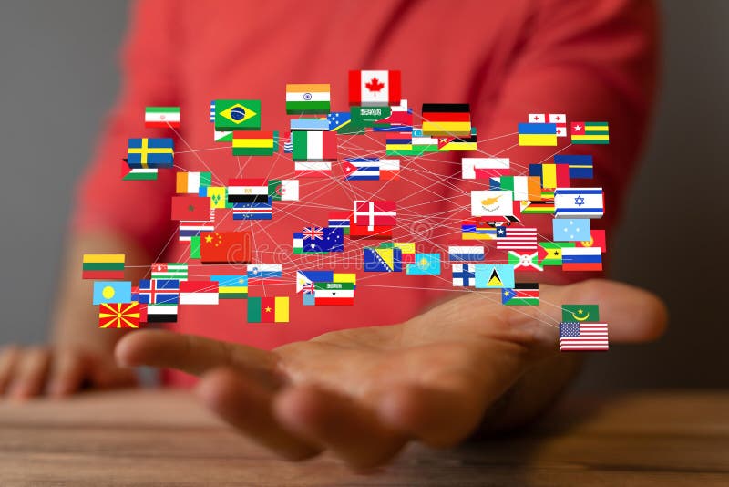 Closeup of Illustrated World Flags Near a Hand Stock Photo - Image of ...