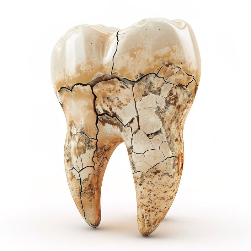 Closeup Illustration of Sick Decayed Tooth with Cracks Isolated on ...
