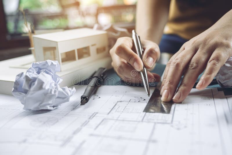 Closeup Image of an Architect Drawing Shop Drawing Paper with Mass ...
