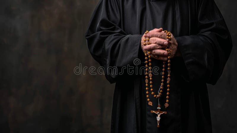 A Closeup Image Captures a Priest Holding Rosary Beads, Symbolizing ...