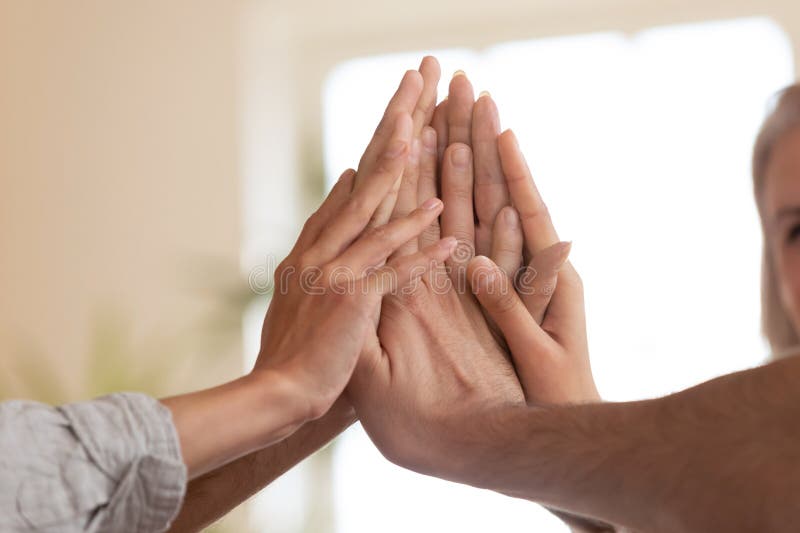 Closeup Image European People Palms Stacked Together Symbol of Support ...