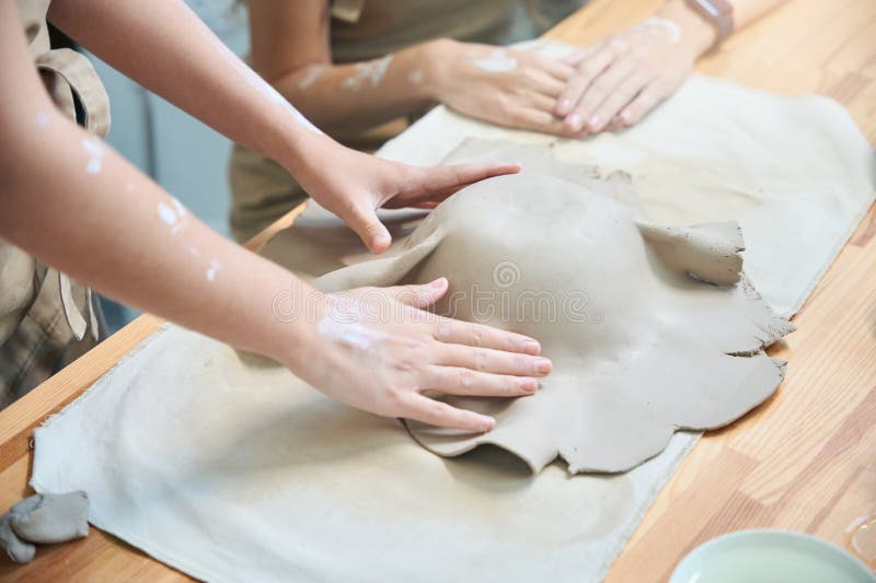 Females Hands Working with Clay Making Ceramic Plate Stock Image ...
