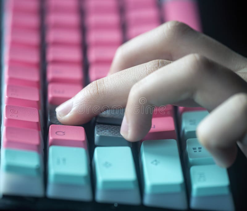 Gaming on a keyboard stock photo. Image of blue, communication - 207420438