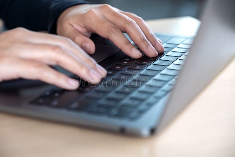 Hands Using and Typing on Laptop Keyboard on Table Stock Photo - Image ...