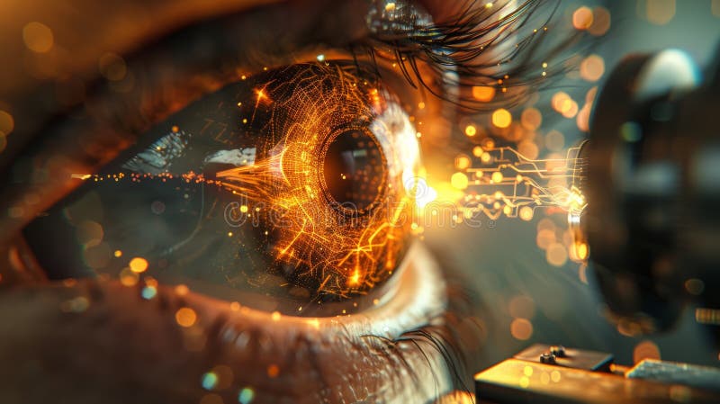 Closeup Image of a Human Eye with Glowing Digital Patterns and Repaired ...