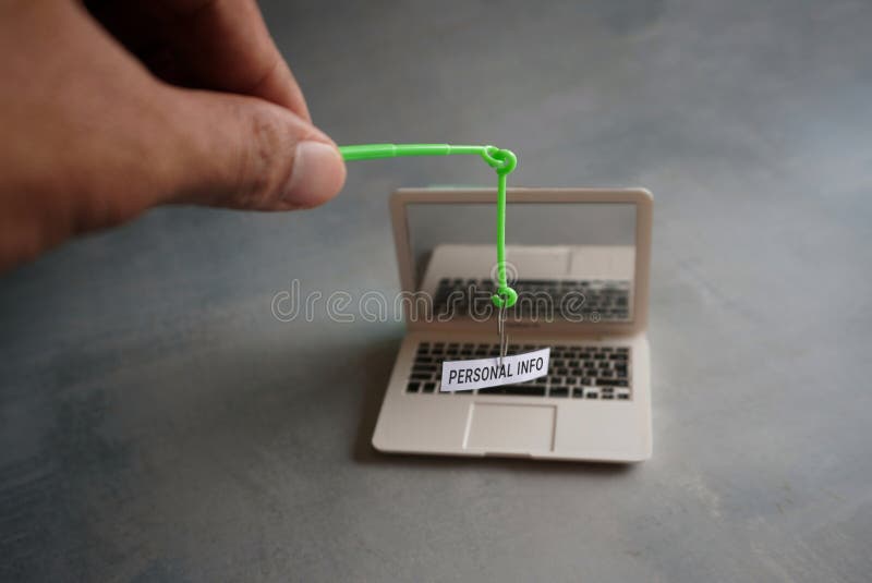 Closeup Image of Laptop and Fish Hook with Text PERSONAL INFO. Stock ...