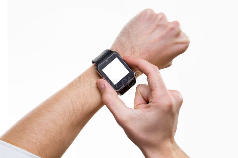 Closeup Image of Male Hand with Smart Watch with Blank Screen Stock ...